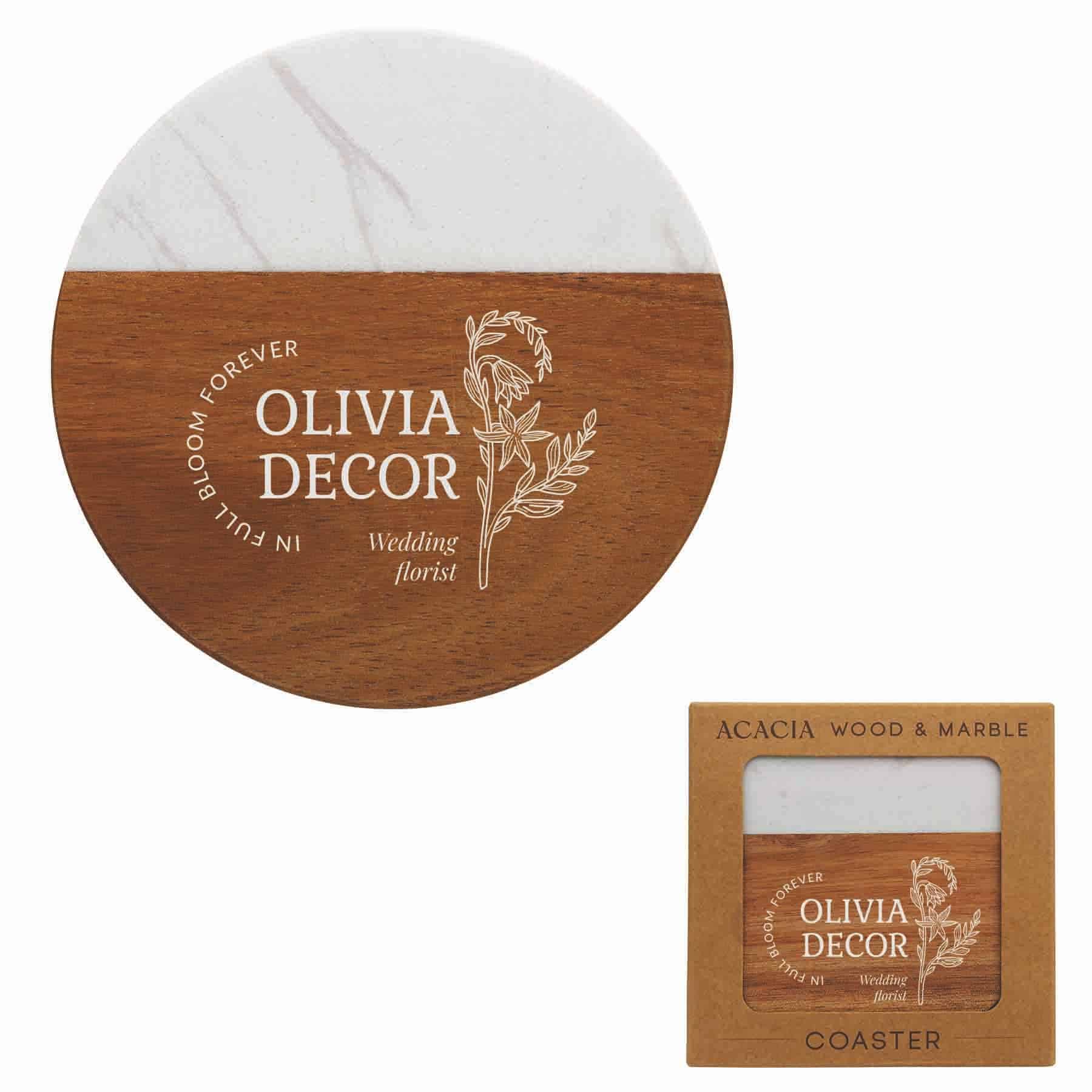 Acacia Wood & Marble Coaster – Branded Coasters