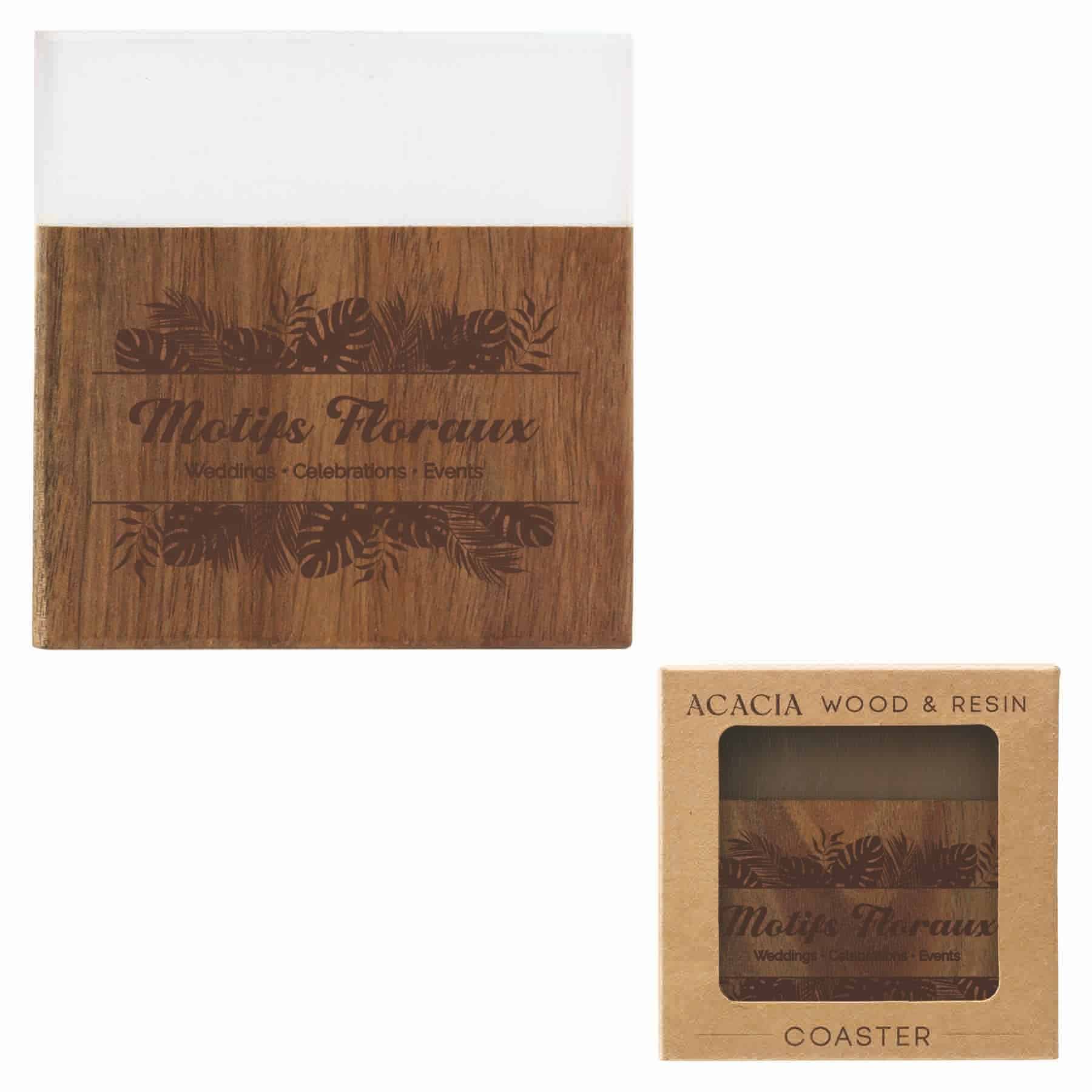 Custom Acacia Wood and Resin Coaster with Logo | BrandedCoasters.com