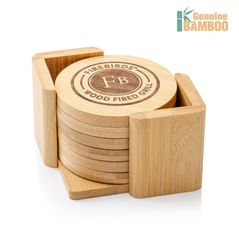 Custom Yorkshire Bamboo Coasters Set – Round with Logo ...
